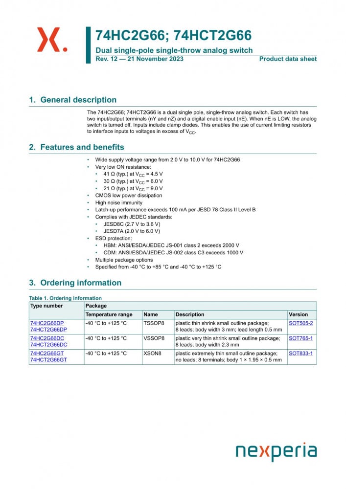 74HCT2G66 datasheet page 1