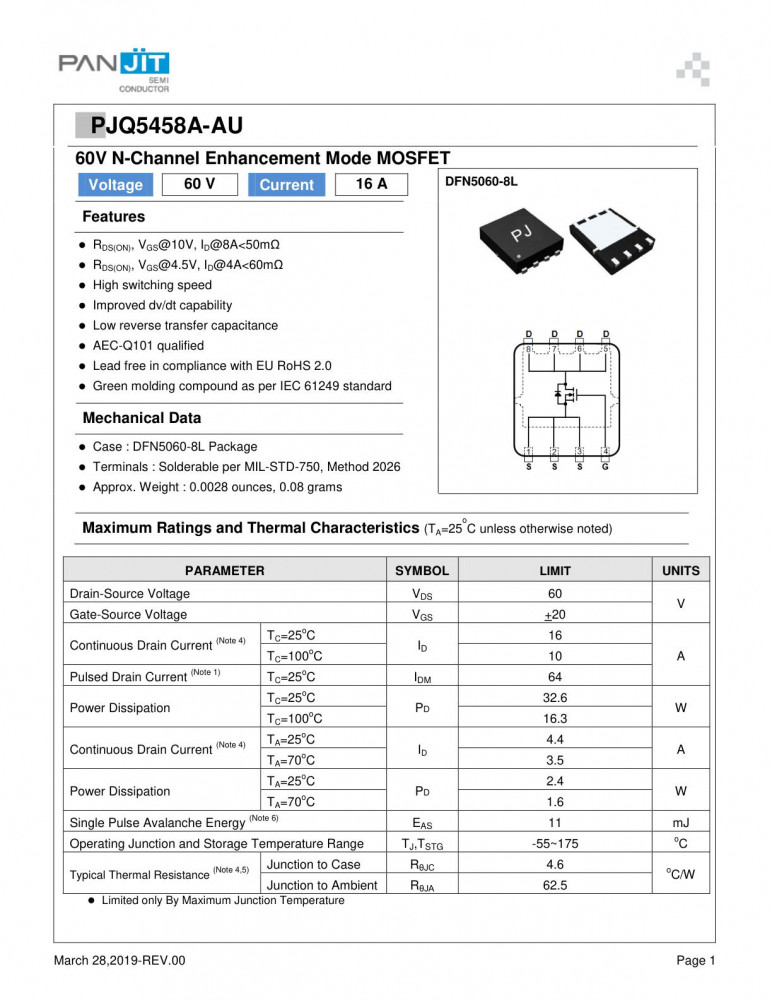 PJQ5458A-AU datasheet page 1