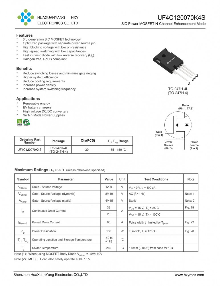 UF4C120070K4S-HXY datasheet page 1