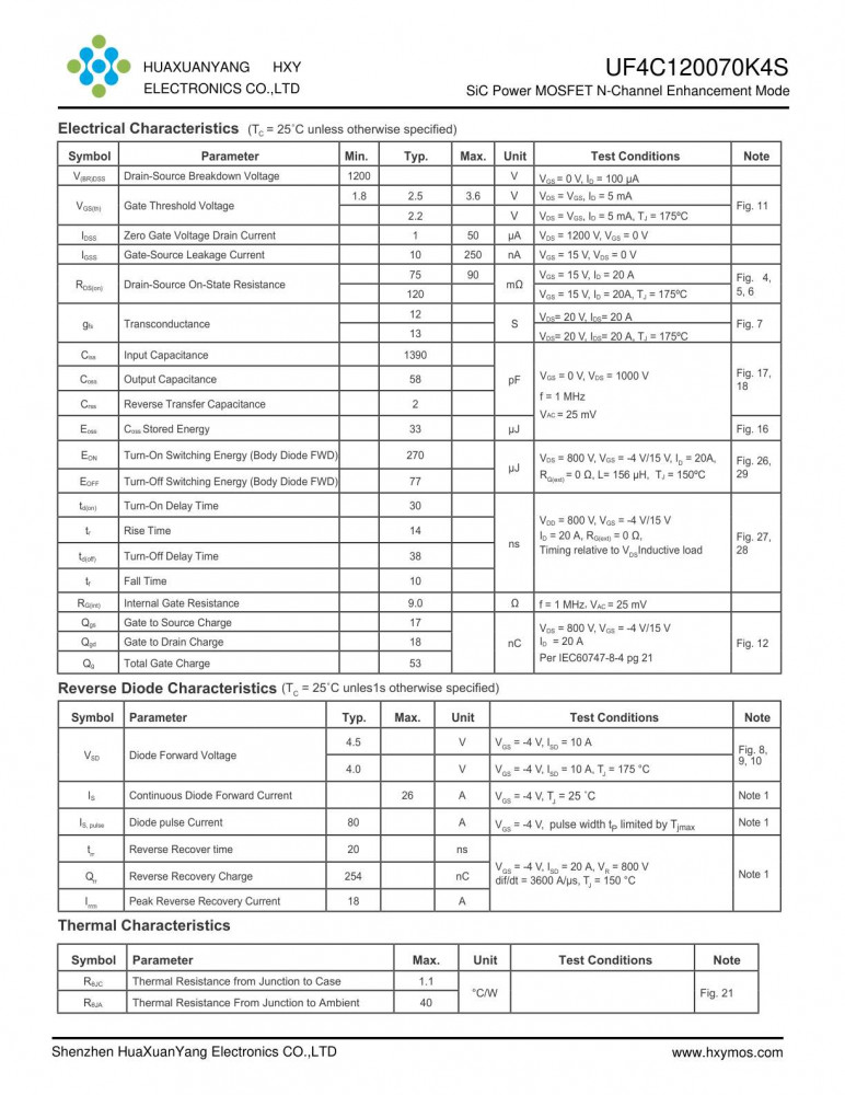 UF4C120070K4S-HXY datasheet page 2