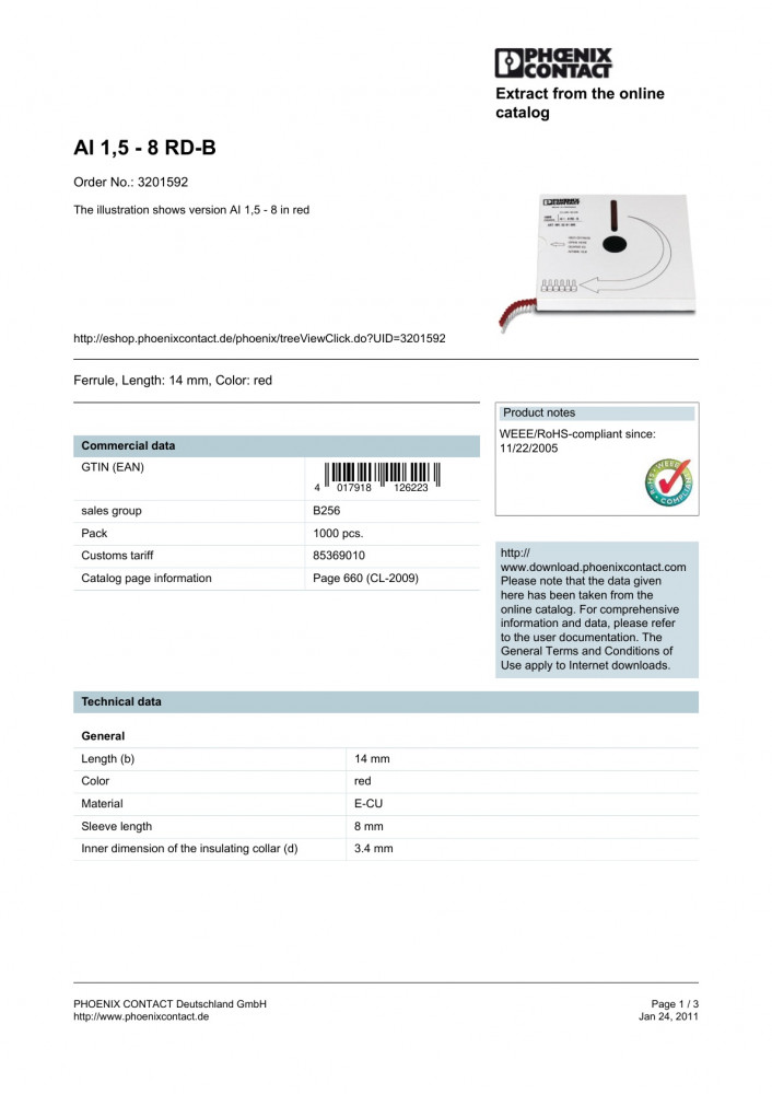 Phoenix Contact 3201592 product catalog page