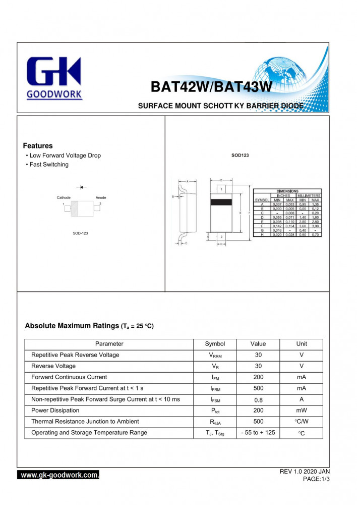 GOODWORK BAT43W datasheet page 1