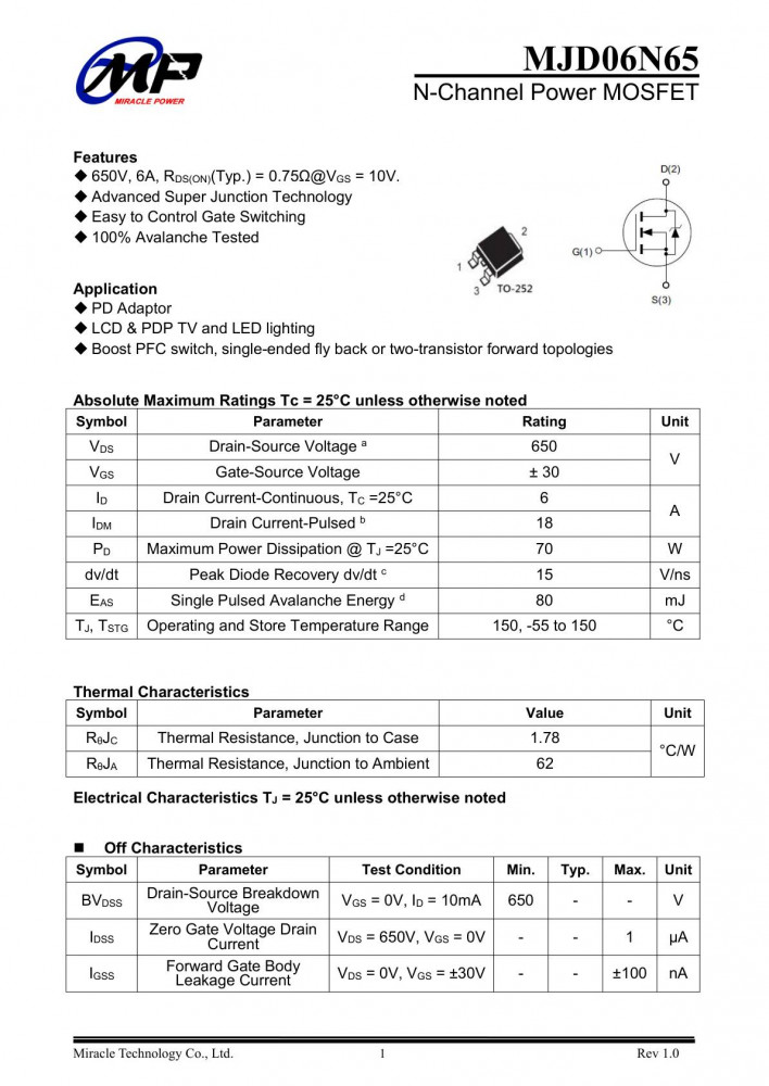 MJD06N65 datasheet page 1