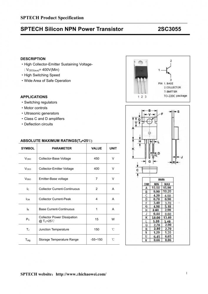 2SC3055 datasheet page 1