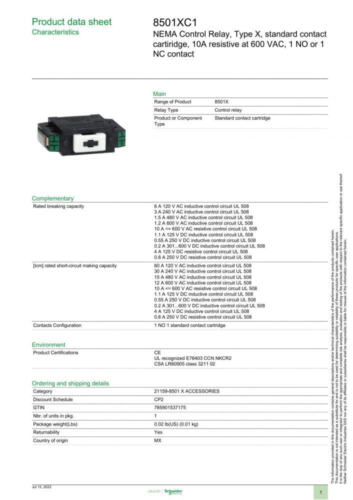 8501XC1 technical document page 1