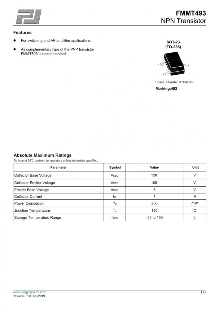 FMMT493 datasheet page 1