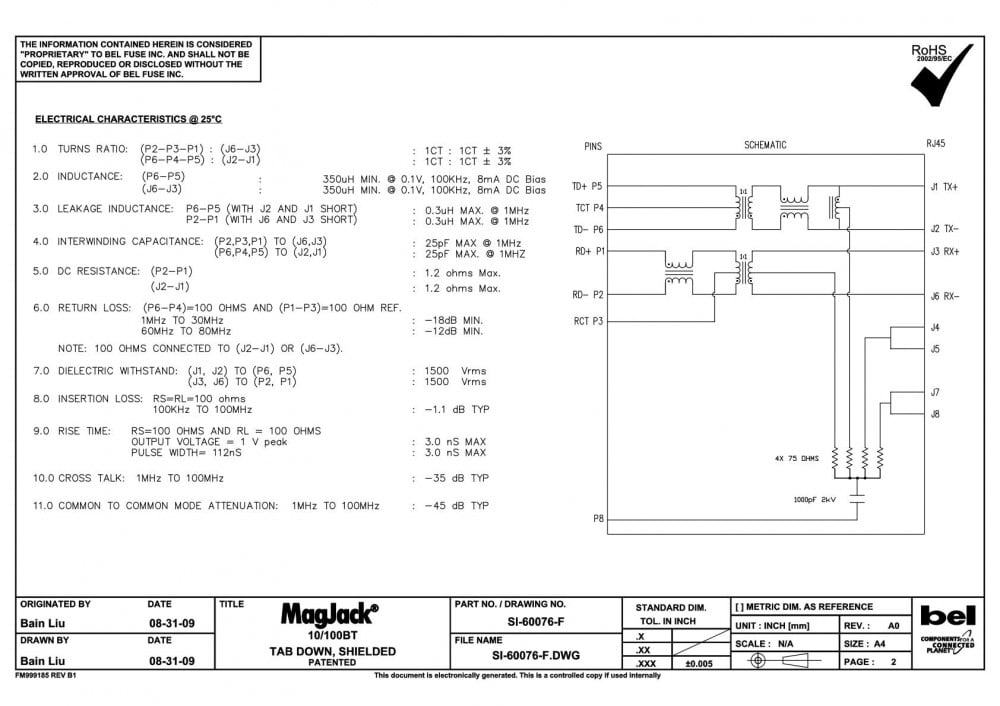 Bel Fuse SI-60076-F technical drawing page 1
