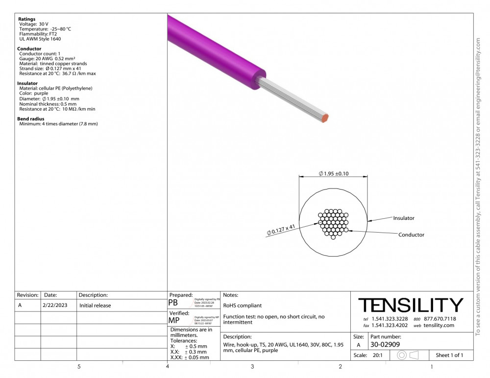 30-02909 product drawing and wire specification