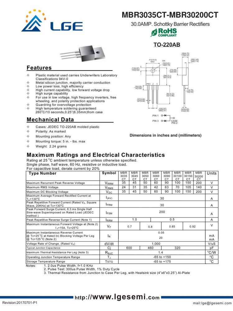 MBR30200CT datasheet page 1