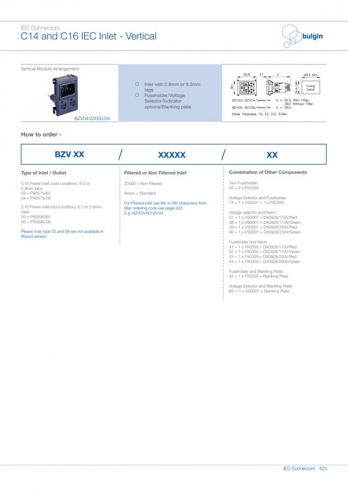Bulgin power entry module documentation page 8