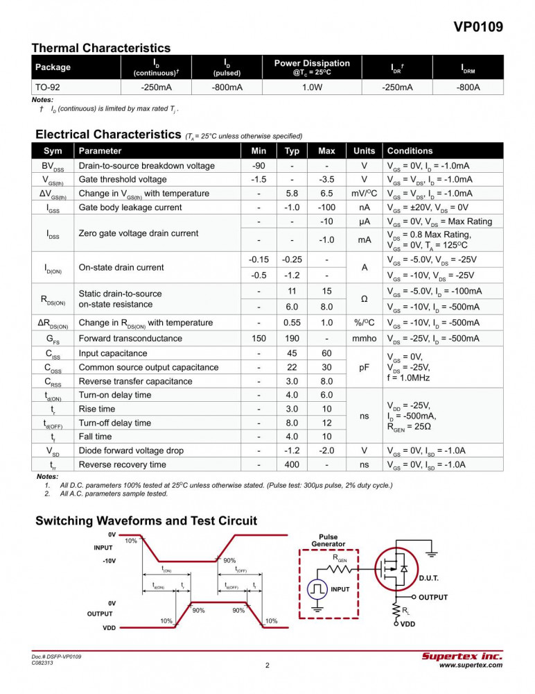 VP0109N3-G datasheet page 2