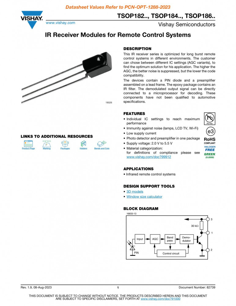 TSOP18256 datasheet page 1