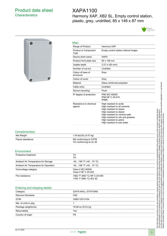 XAPA1100 technical document page 1