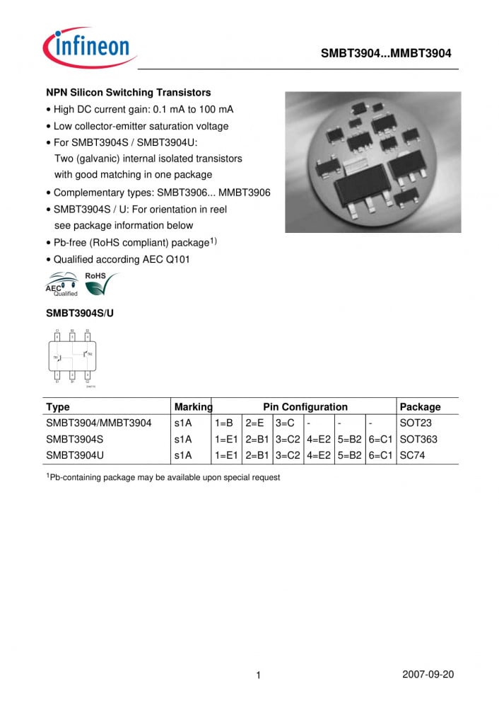 SMBT 3904 datasheet page 1