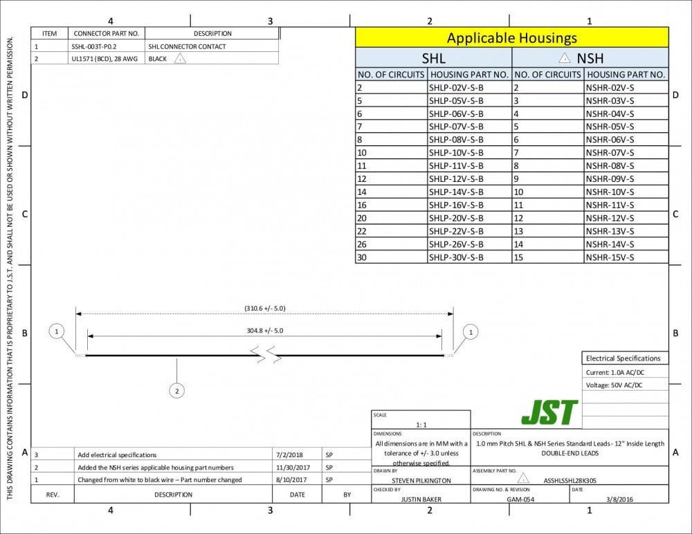 JST ASSHLSSHL28K305 technical drawing