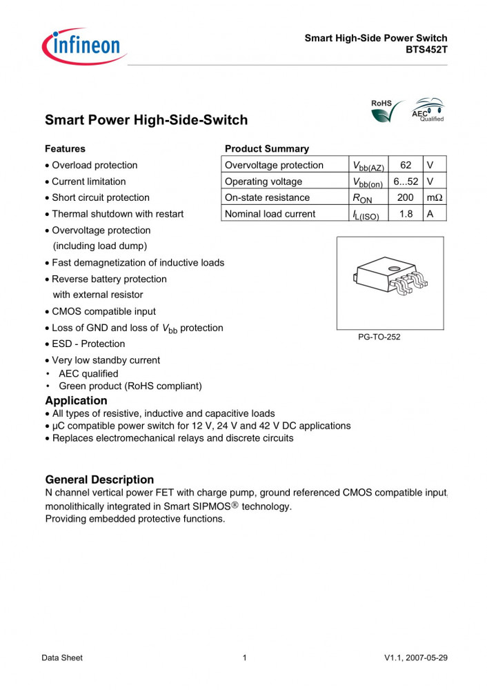 BTS452TATMA1 datasheet page 1