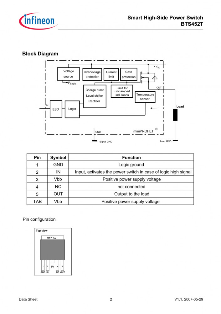 BTS452TATMA1 datasheet page 2