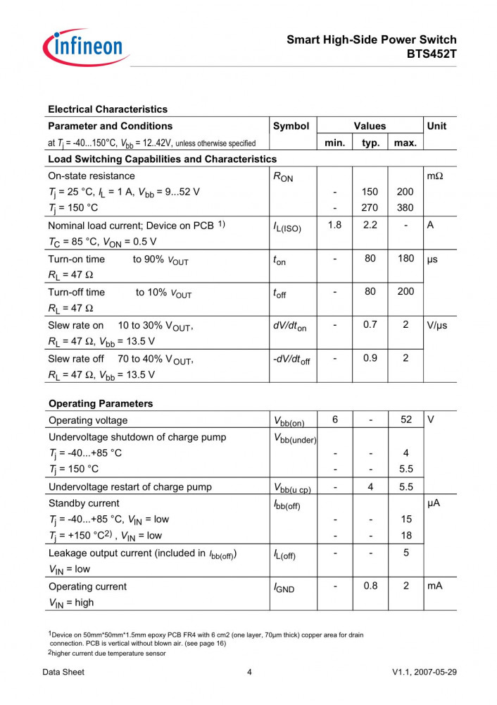 BTS452TATMA1 datasheet page 4
