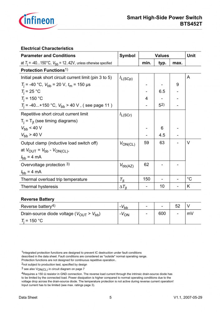 BTS452TATMA1 datasheet page 5