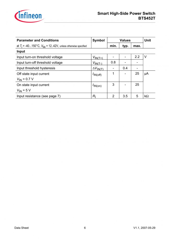 BTS452TATMA1 datasheet page 6