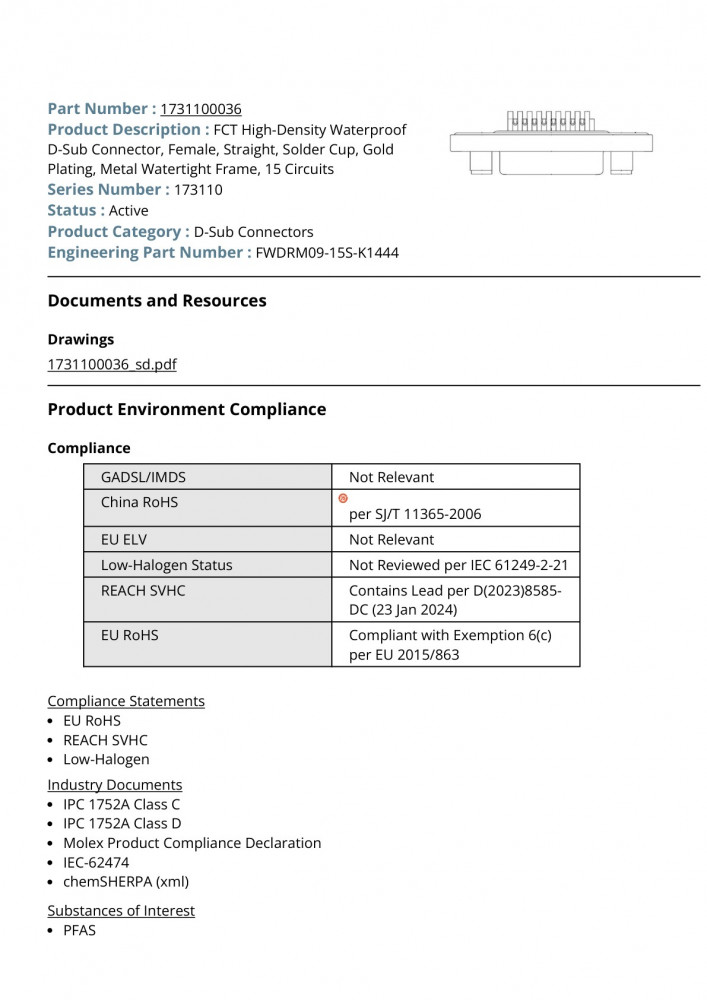 MOLEX 1731100036 drawing preview, page 1