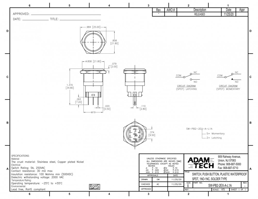 ADAM TECH SW-PB2-2EX-A-L1A technical document image