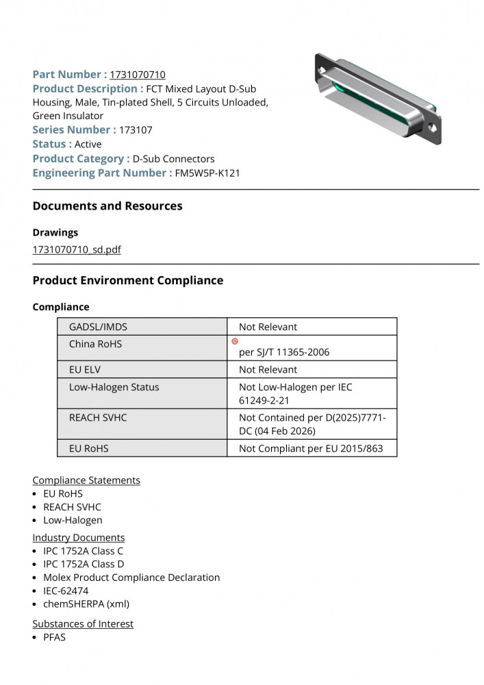 MOLEX 1731070710 drawing page 1