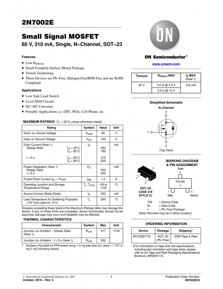 2N7002E datasheet page 1