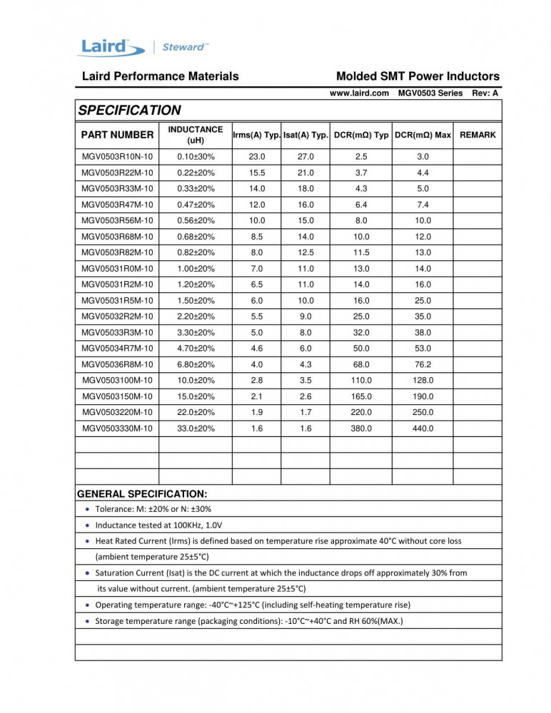 Laird MGV series datasheet page 3