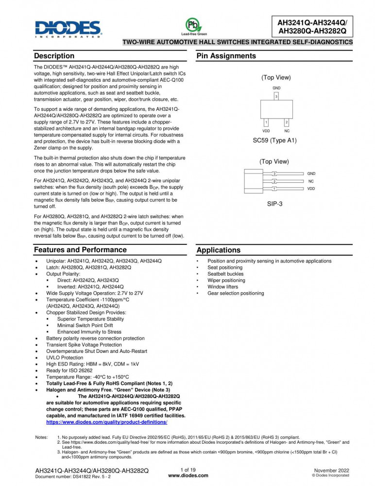 AH3244Q datasheet page 1