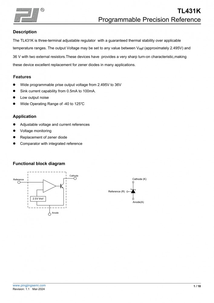 PJSEMI TL431KASC datasheet page 1