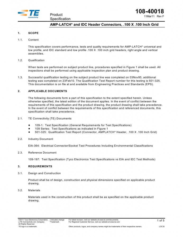 TE Connectivity product document page 1
