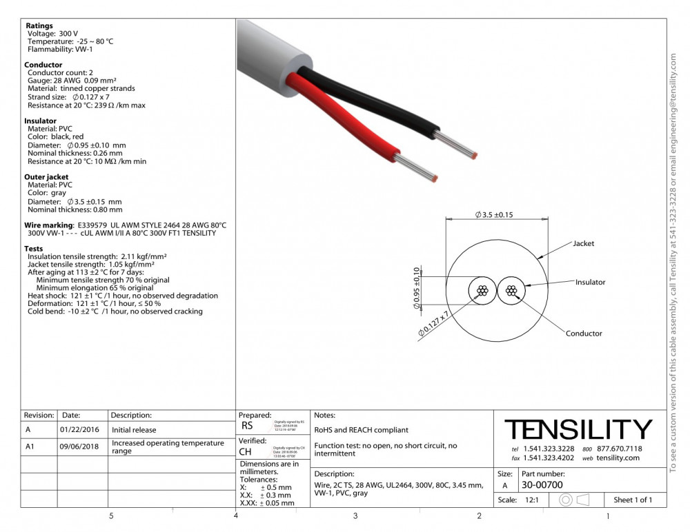 Technical drawing preview for Tensility International cable model 30-00700