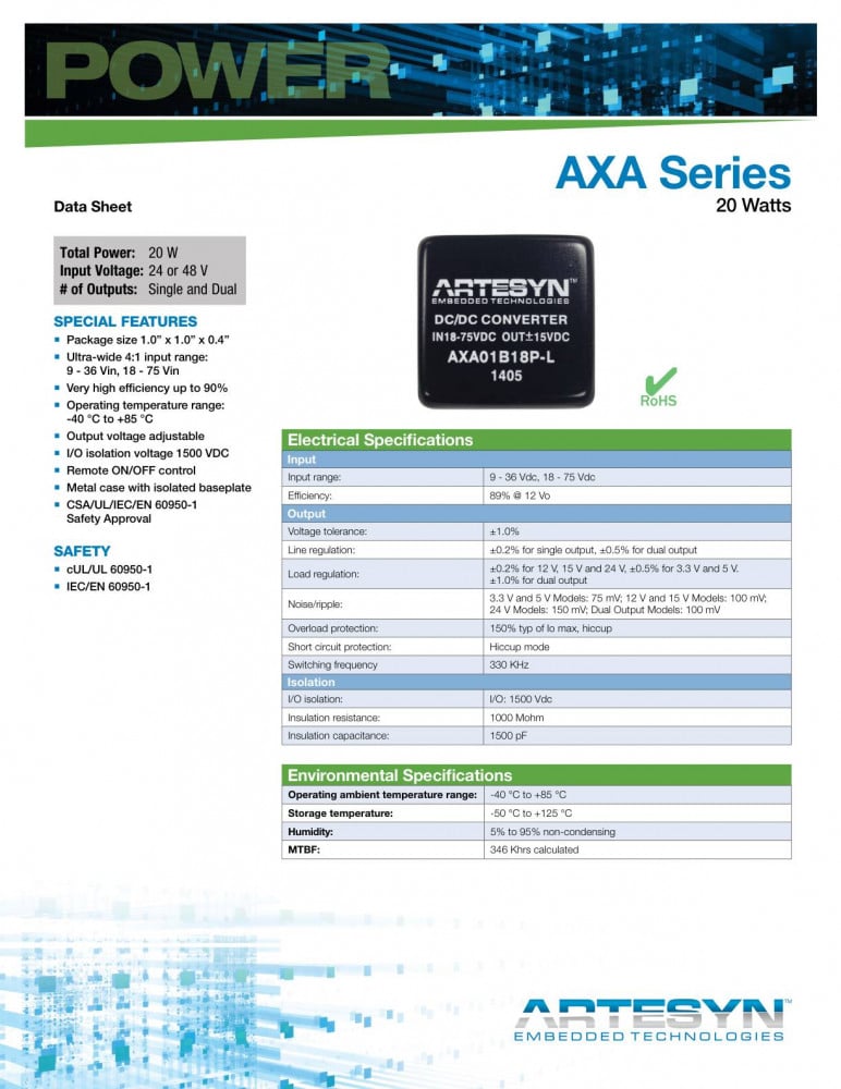 Artesyn AXA04A36-LHS datasheet page 1