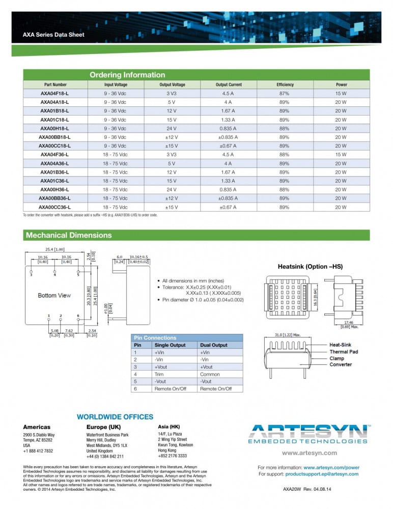 Artesyn AXA04A36-LHS datasheet page 2