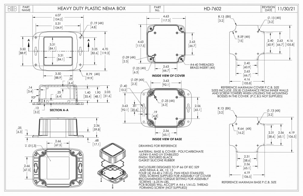 HD-7602 enclosure technical drawing reference