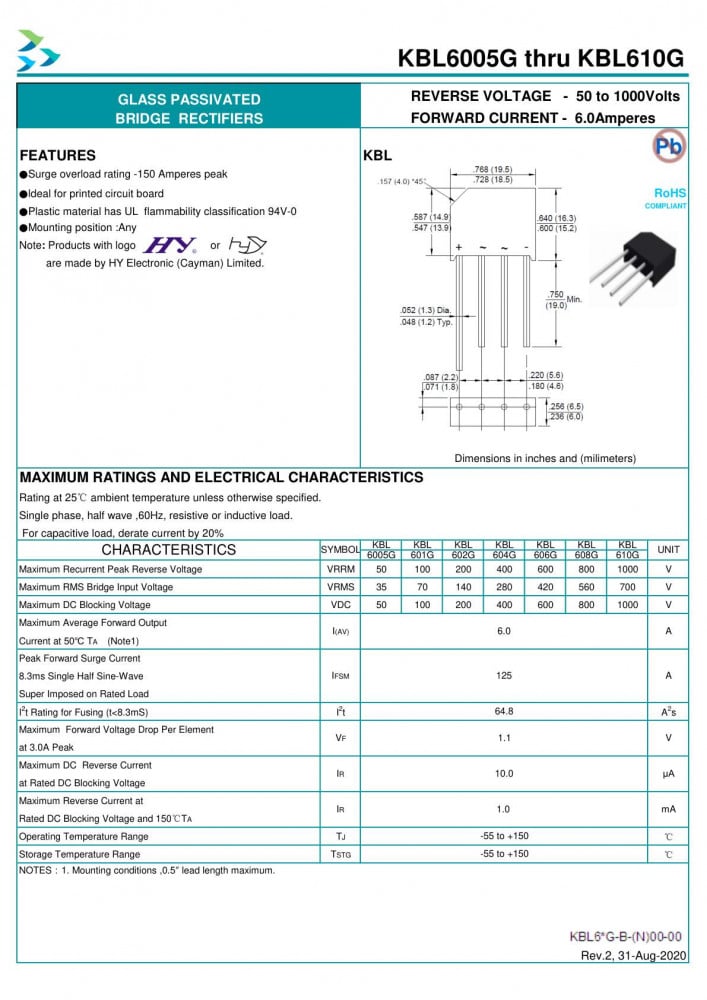 KBL610G datasheet page 1