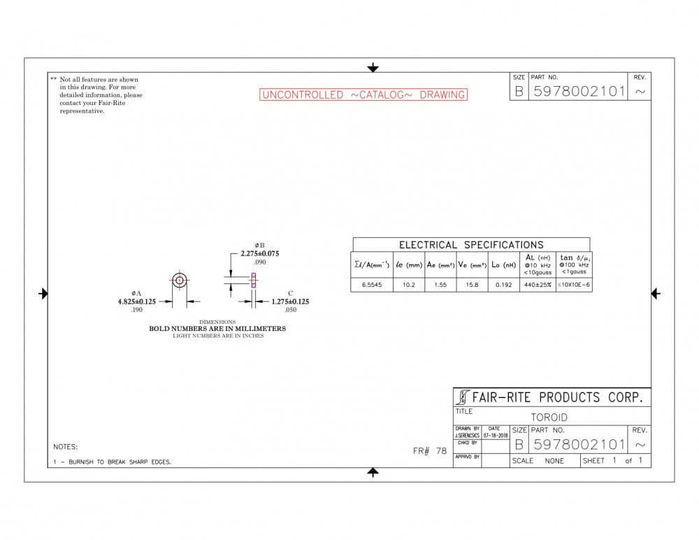 Fair-Rite 5978002101 technical document preview