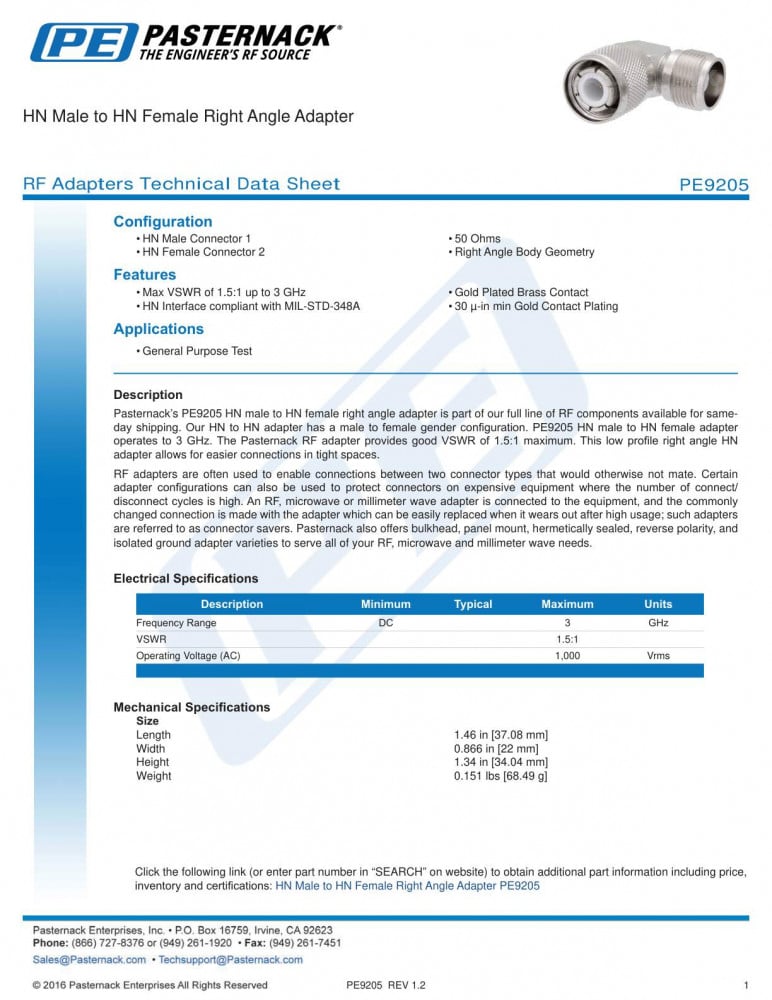 PE9205 technical document page 1