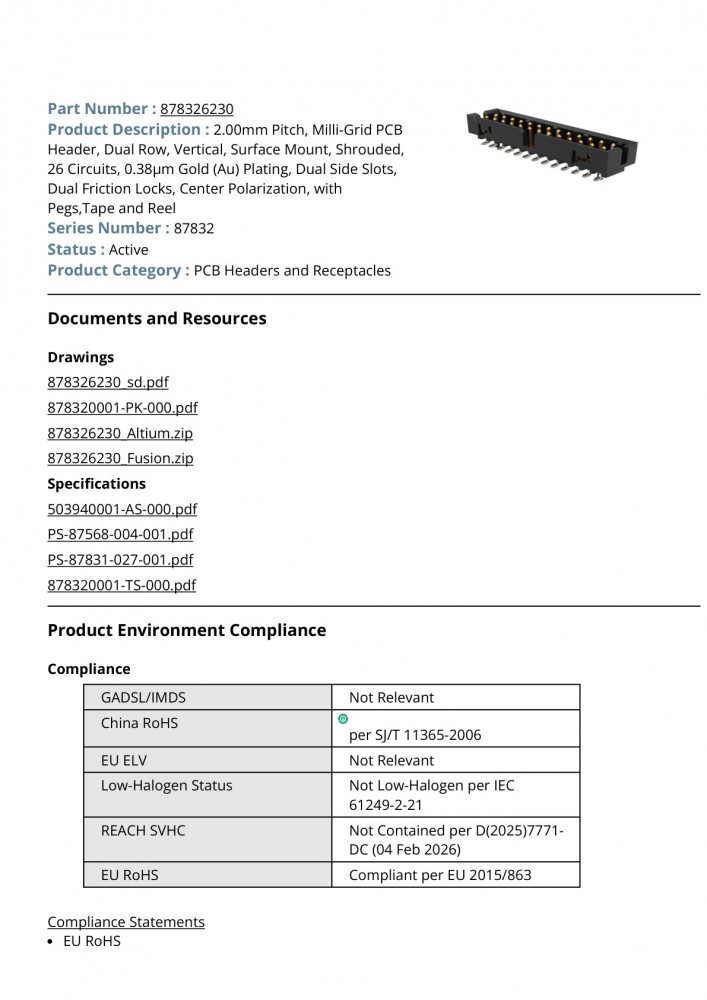 MOLEX 878326230 document preview, page 1