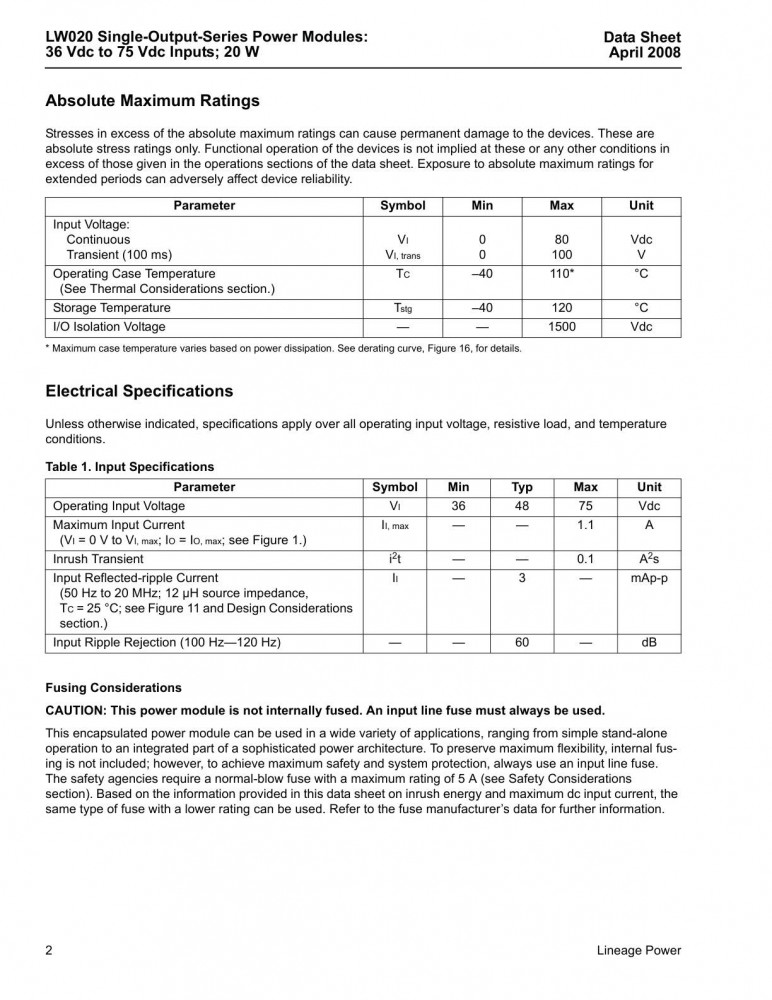 LW020F87 datasheet page 2