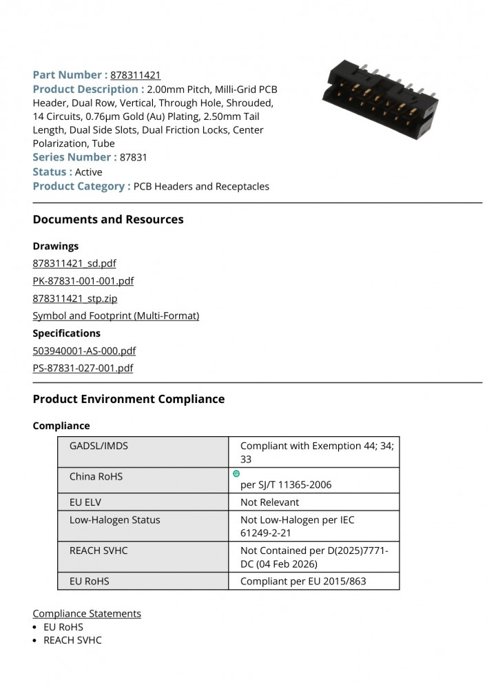 MOLEX 878311421 document preview, page 1