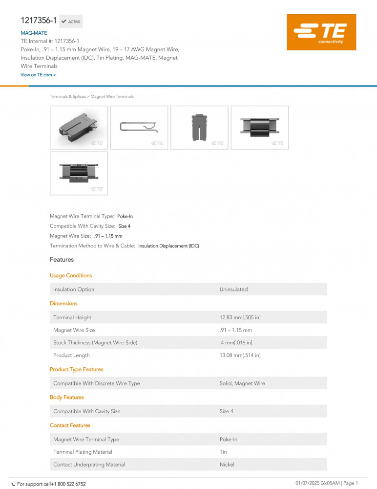 TE Connectivity 1217356-1 technical document page 1