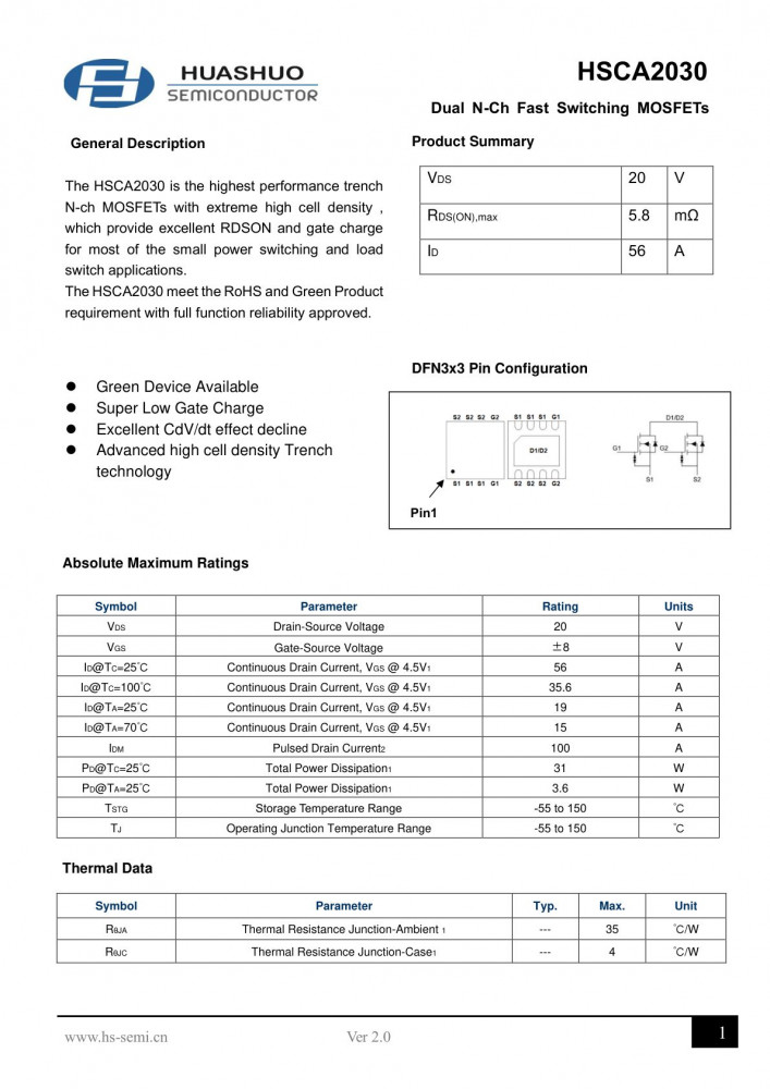 HSCA2030 datasheet page 1