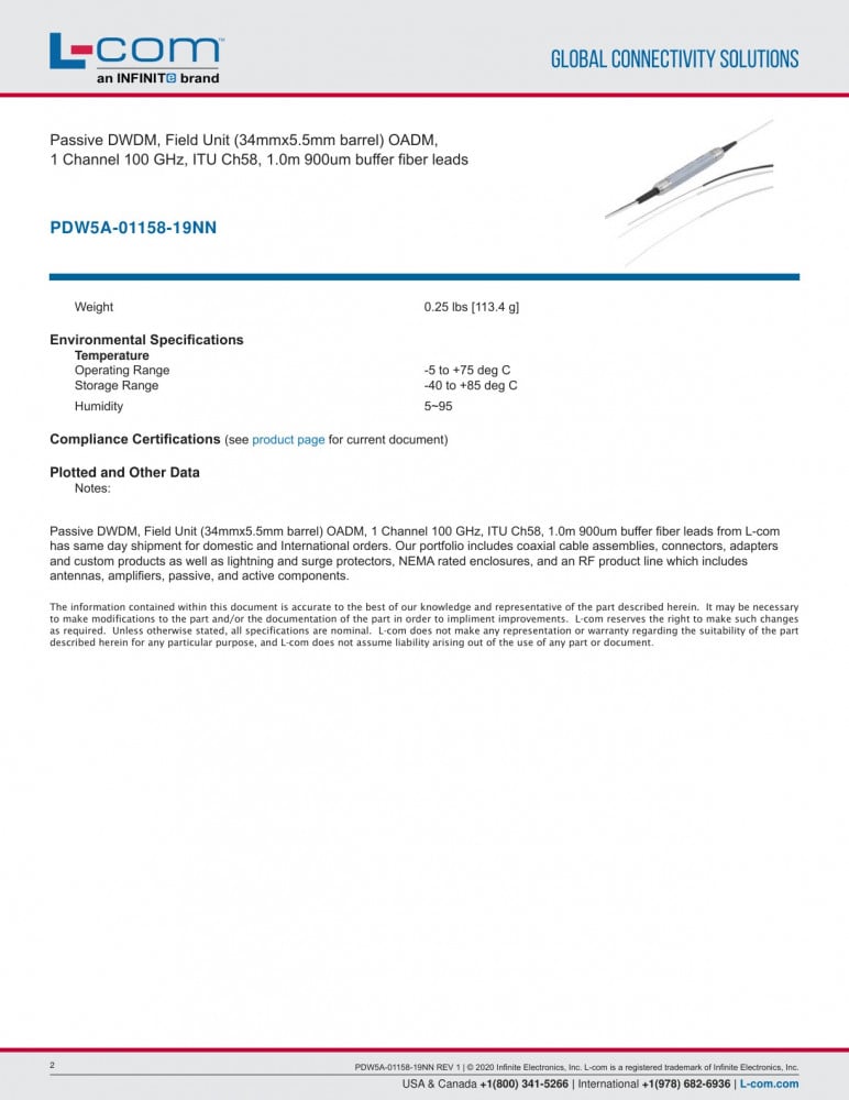 PDW5A-01158-19NN specifications page