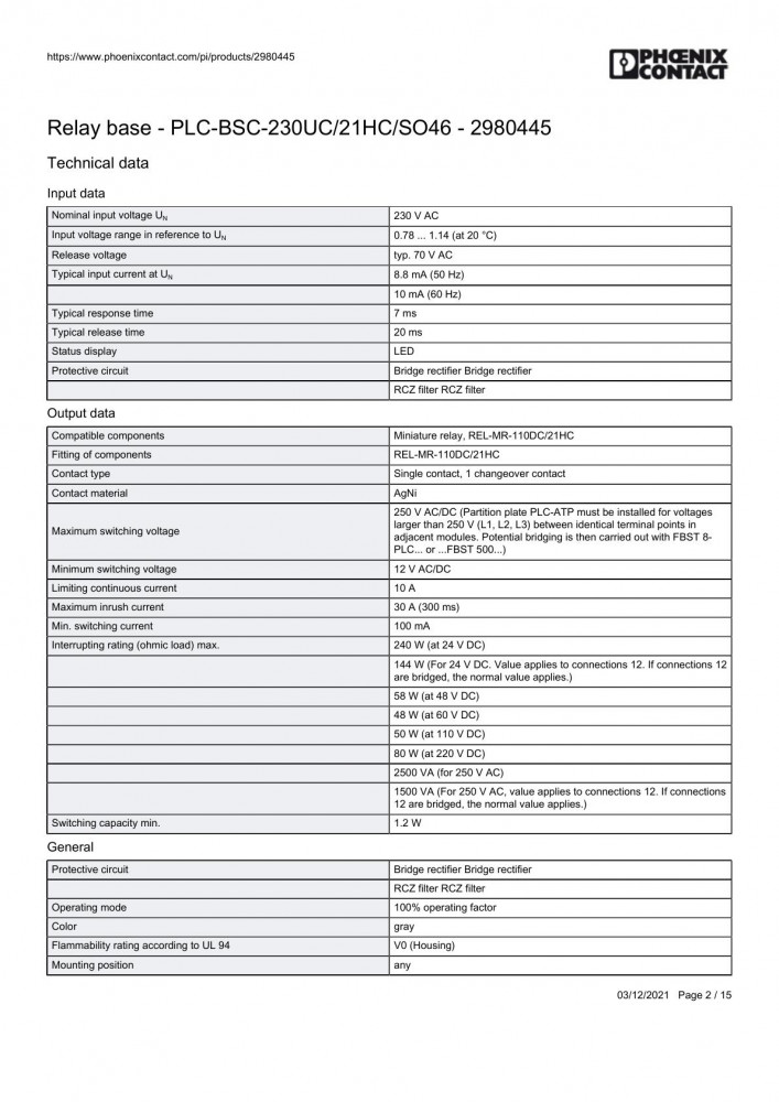 Phoenix Contact 2980445 technical document page 2
