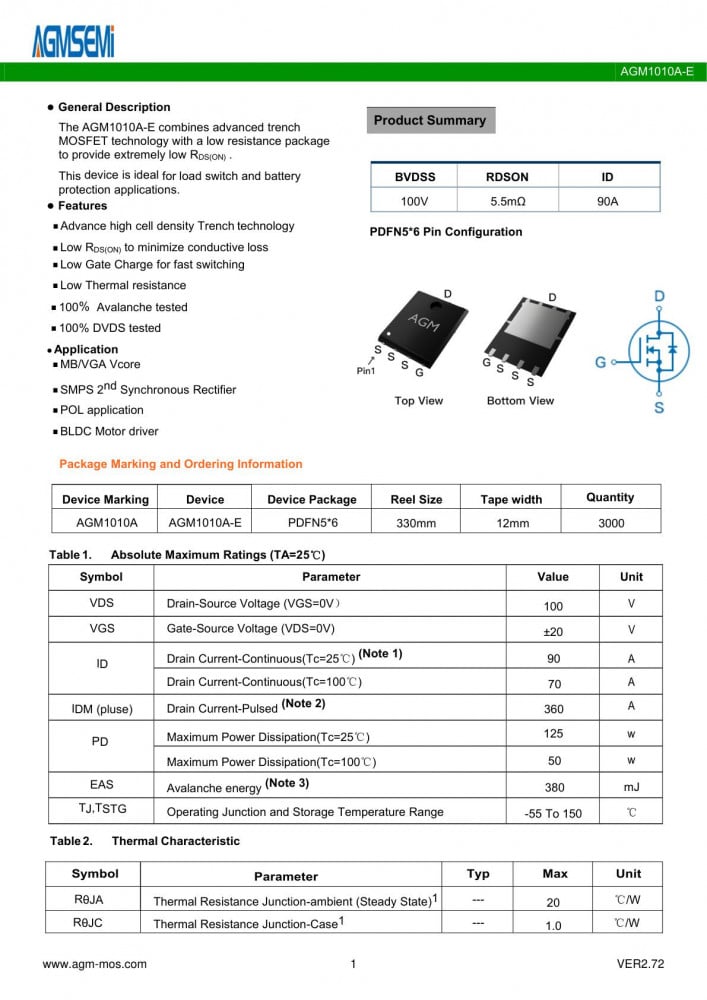 AGM1010A-E datasheet page 1