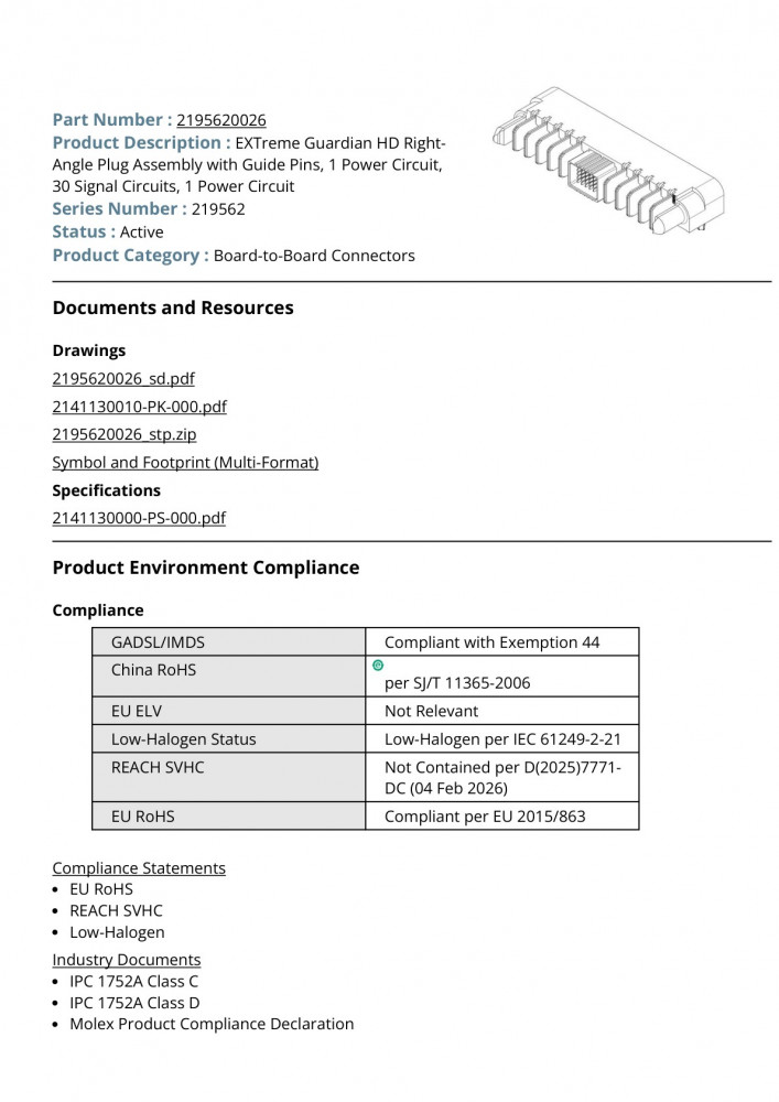 MOLEX 2195620026 technical document preview 1