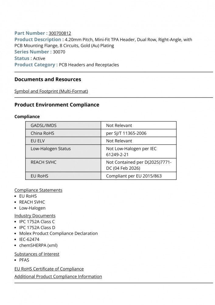 MOLEX Mini-Fit Plus HCS technical document page 1