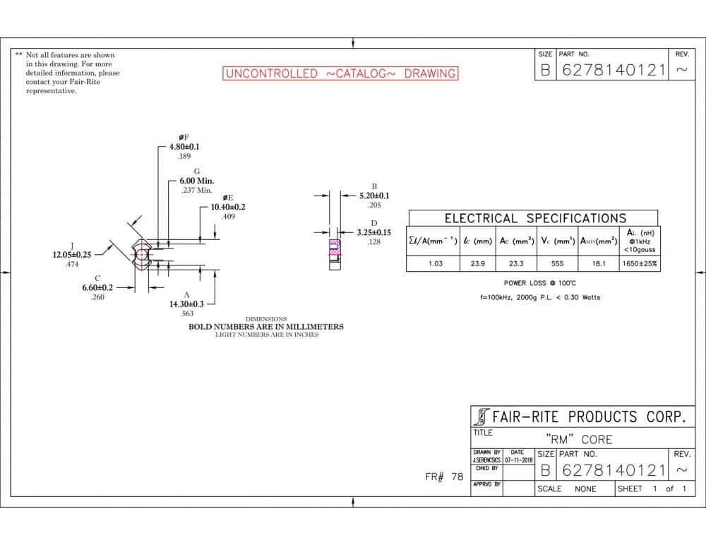 Fair-Rite 6278140121 technical drawing